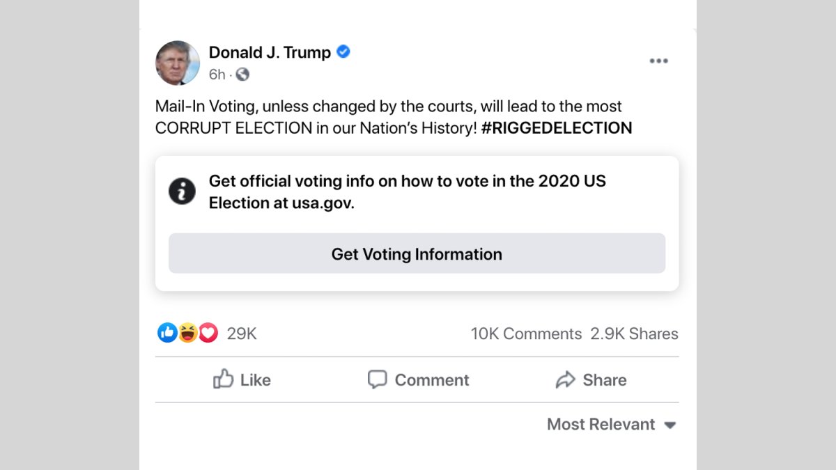 Facebook Adds Information Label to Trump Post on Mail-in Voting – NBC ...