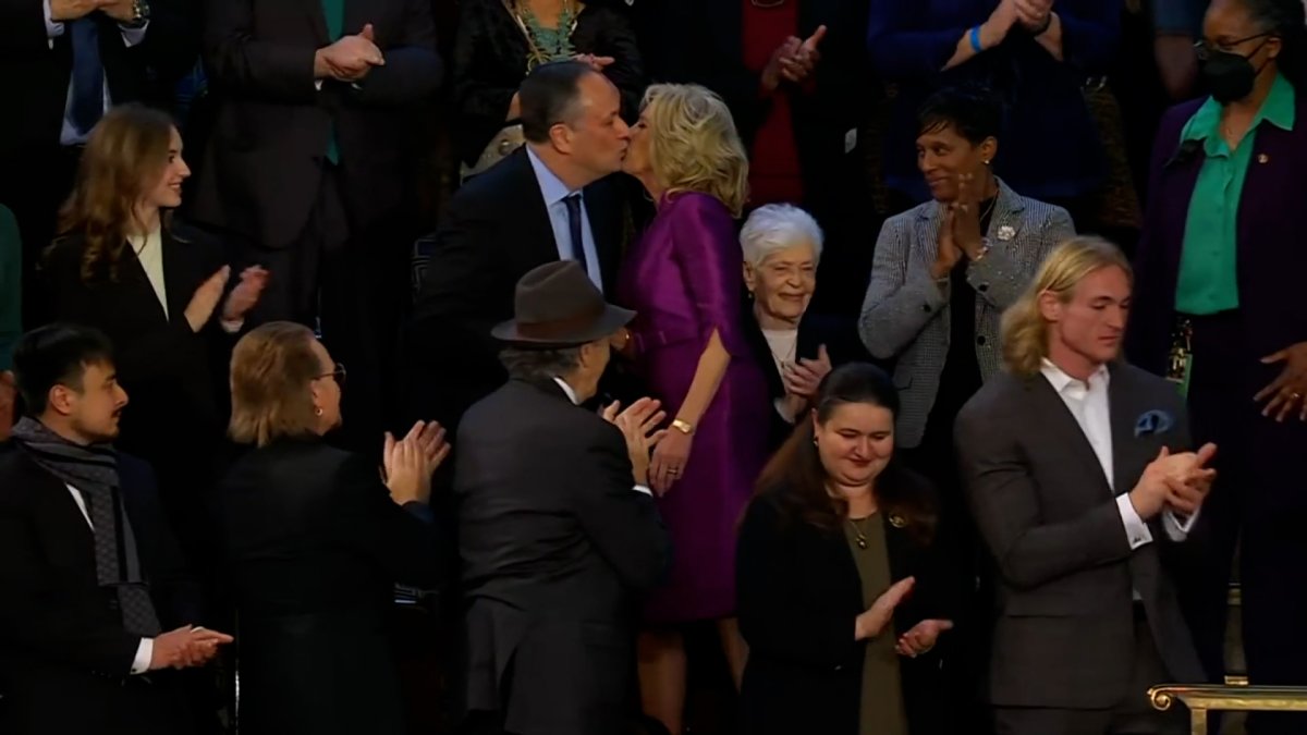 Jill Biden, Doug Emhoff Share Unexpected Kiss Before State of the Union ...