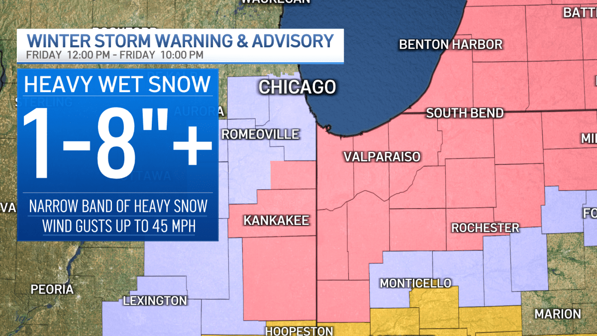 Evolving Timeline Shows Snowfall Hammering Chicago Area Friday Afternoon – NBC Chicago