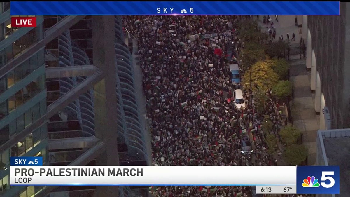Thousands march in downtown Chicago calling for ceasefire in Israel ...