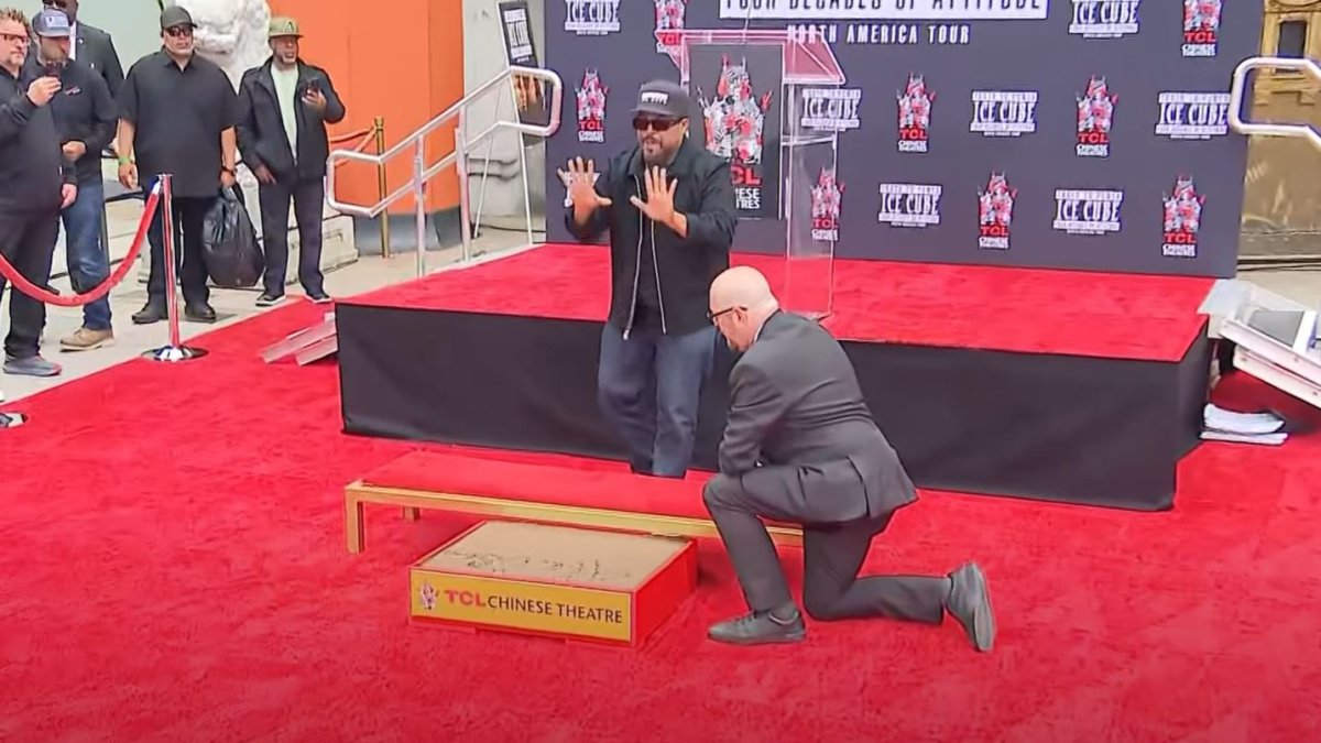 Ice Cube adds hand and footprints in cement at TCL Chinese Theatre ...