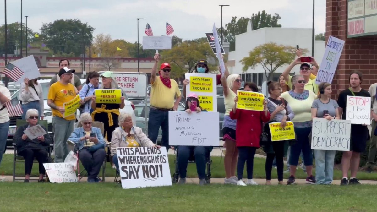 WATCH: Protesters gather for Lombard ‘No Kings’ event – NBC Chicago