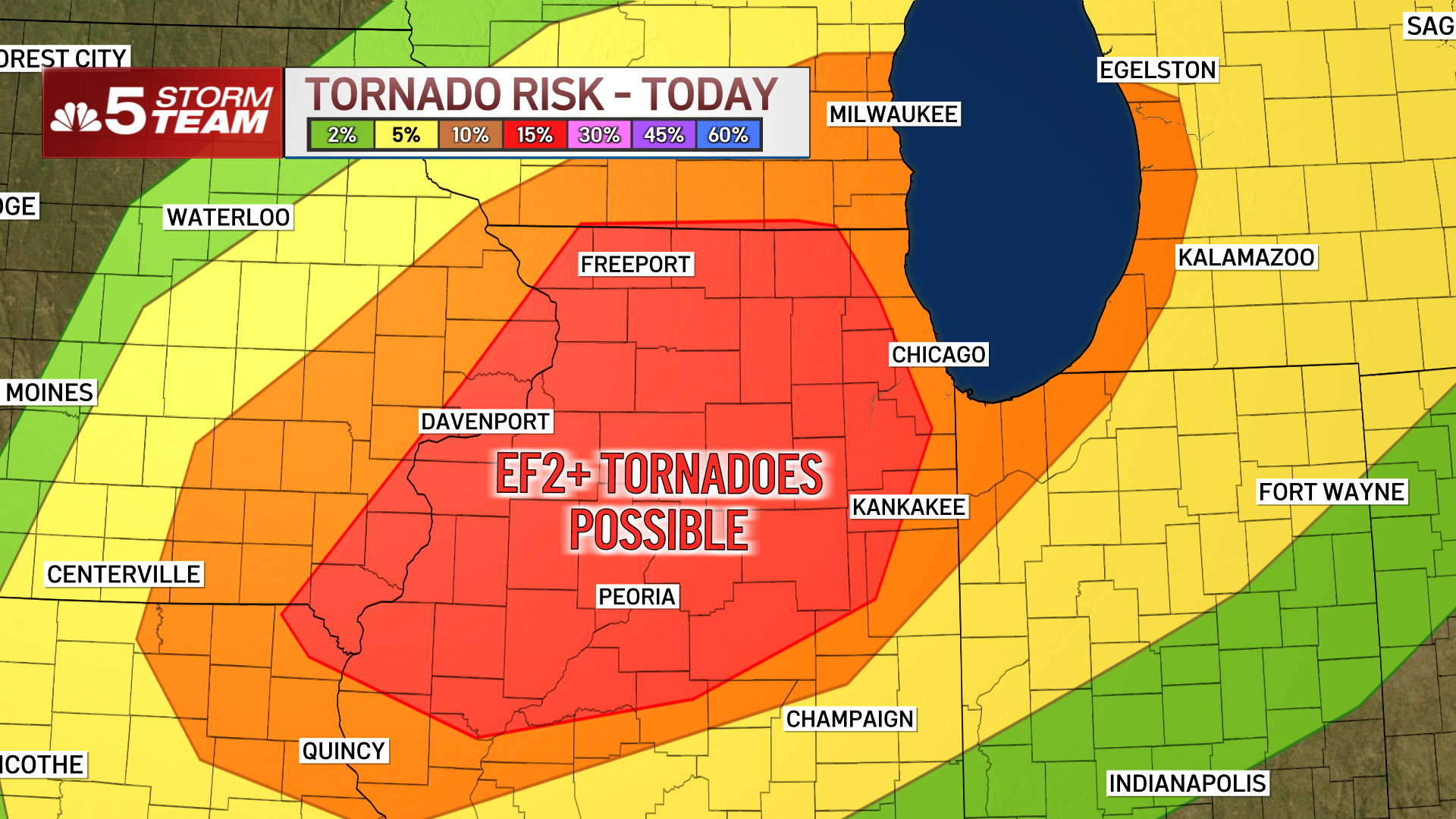 MAP: Where the greatest tornado threat is in the Chicago area today ...